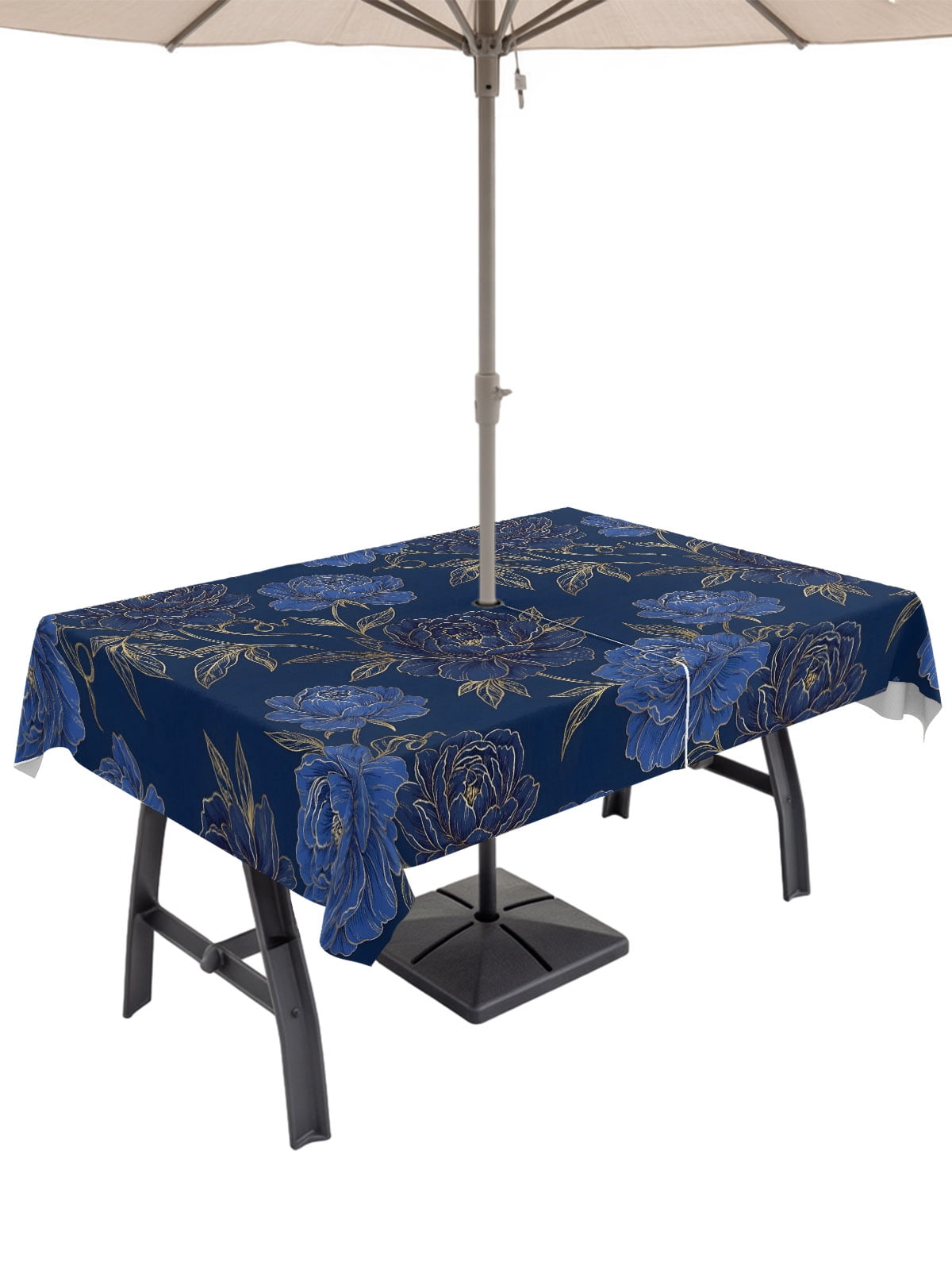 54x80 Inch Outdoor Tablecloth with Umbrella Hole Zipper Rectangle Navy ...
