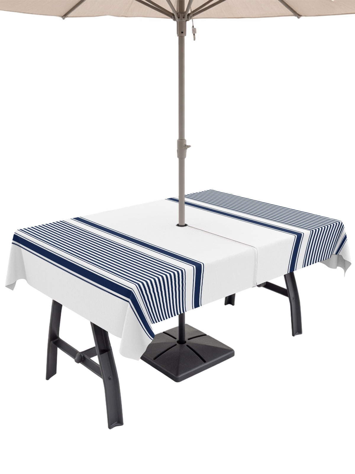 54x80 Inch Outdoor Tablecloth with Umbrella Hole Zipper Rectangle Navy ...