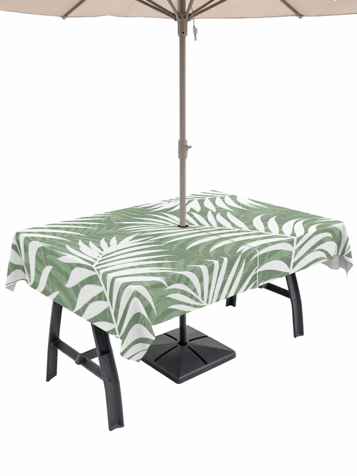 54x80 Inch Outdoor Tablecloth with Umbrella Hole Zipper Rectangle Palm ...