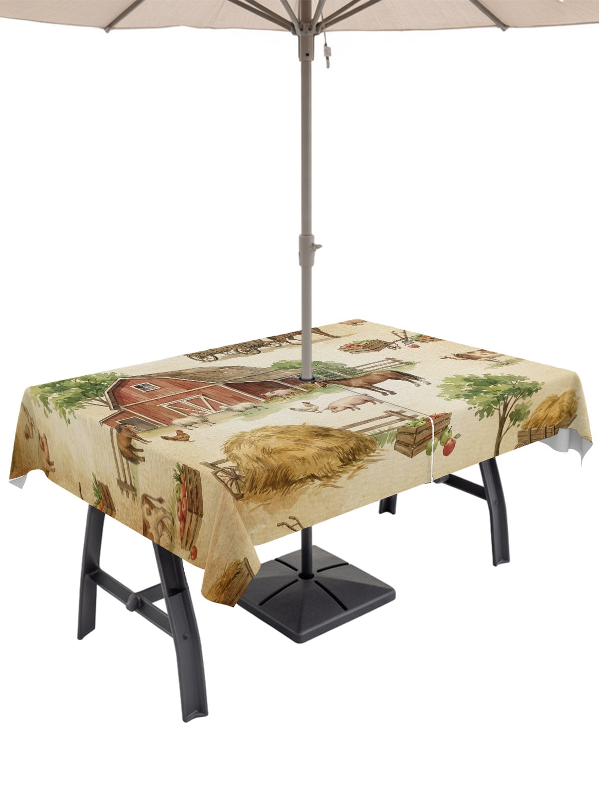 54x80 Inch Outdoor Tablecloth with Umbrella Hole Zipper Rectangle Retro ...