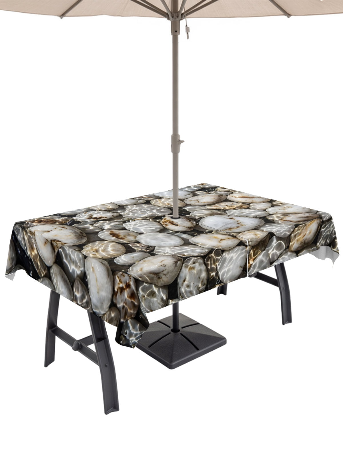 54x80 Inch Outdoor Tablecloth with Umbrella Hole Zipper Rectangle River ...