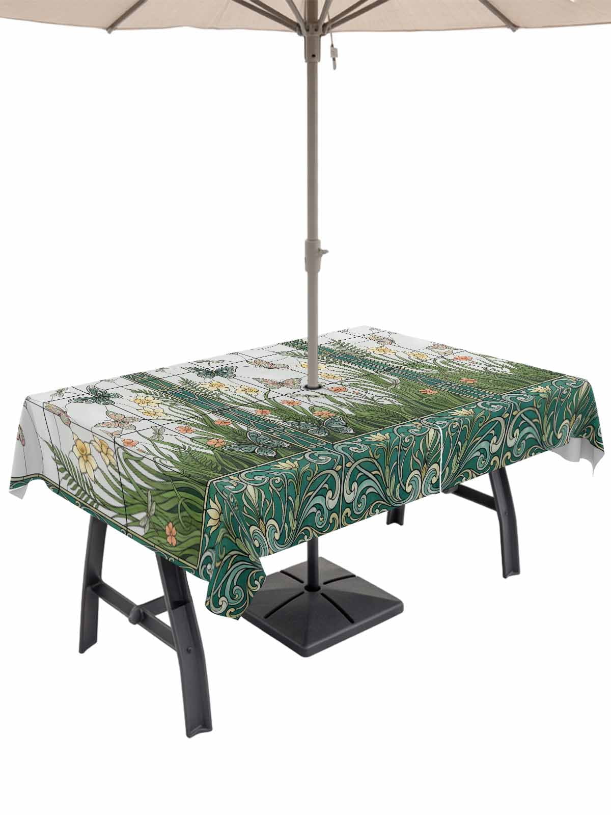 54x80 Inch Outdoor Tablecloth with Umbrella Hole Zipper Rectangle ...