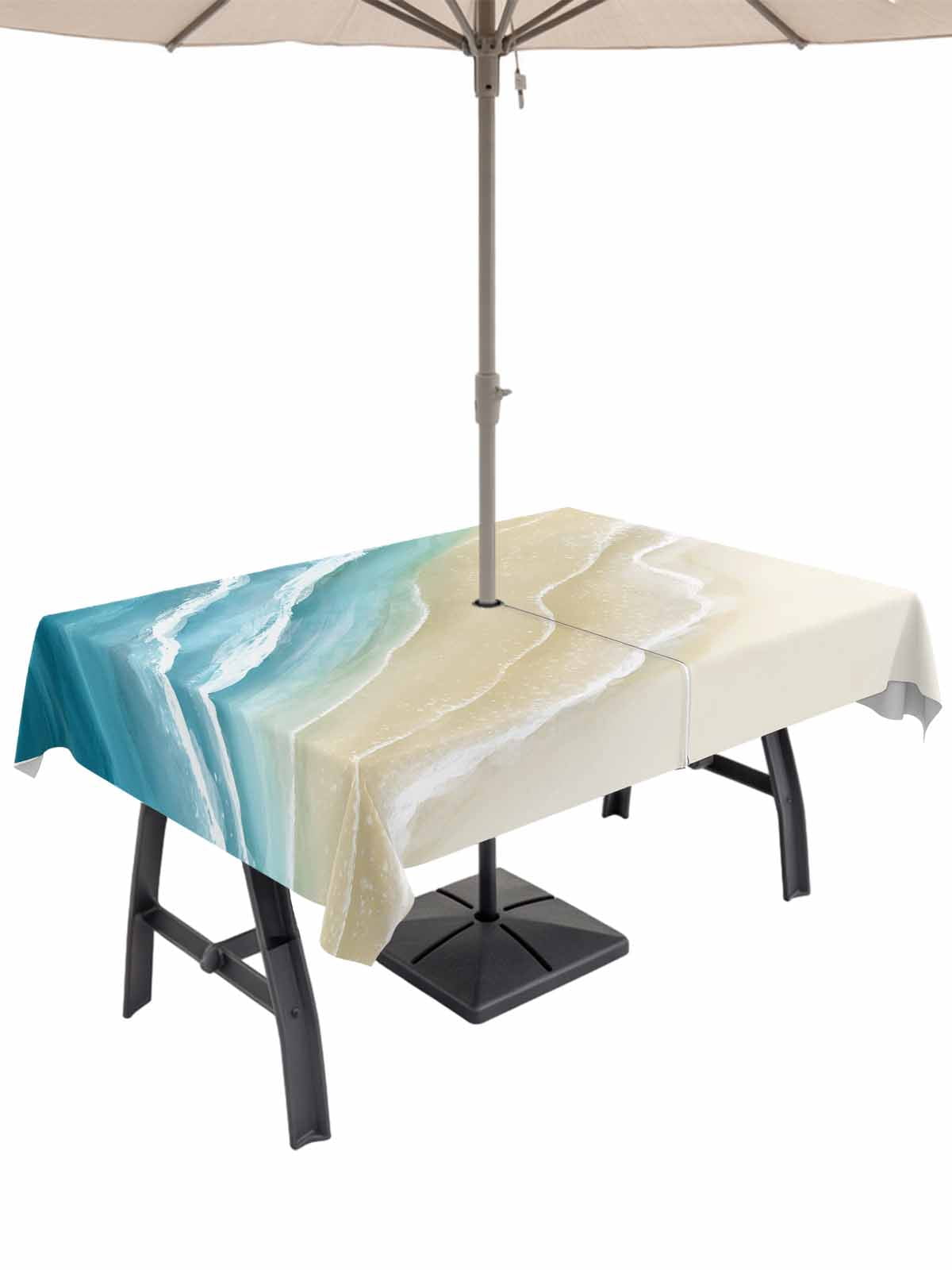 54x80 Inch Outdoor Tablecloth with Umbrella Hole Zipper Rectangle Teal ...