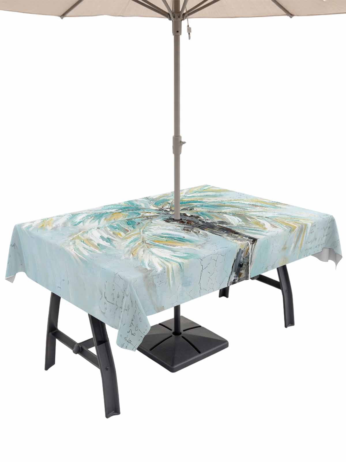 54x80 Inch Outdoor Tablecloth with Umbrella Hole Zipper Rectangle Teal ...