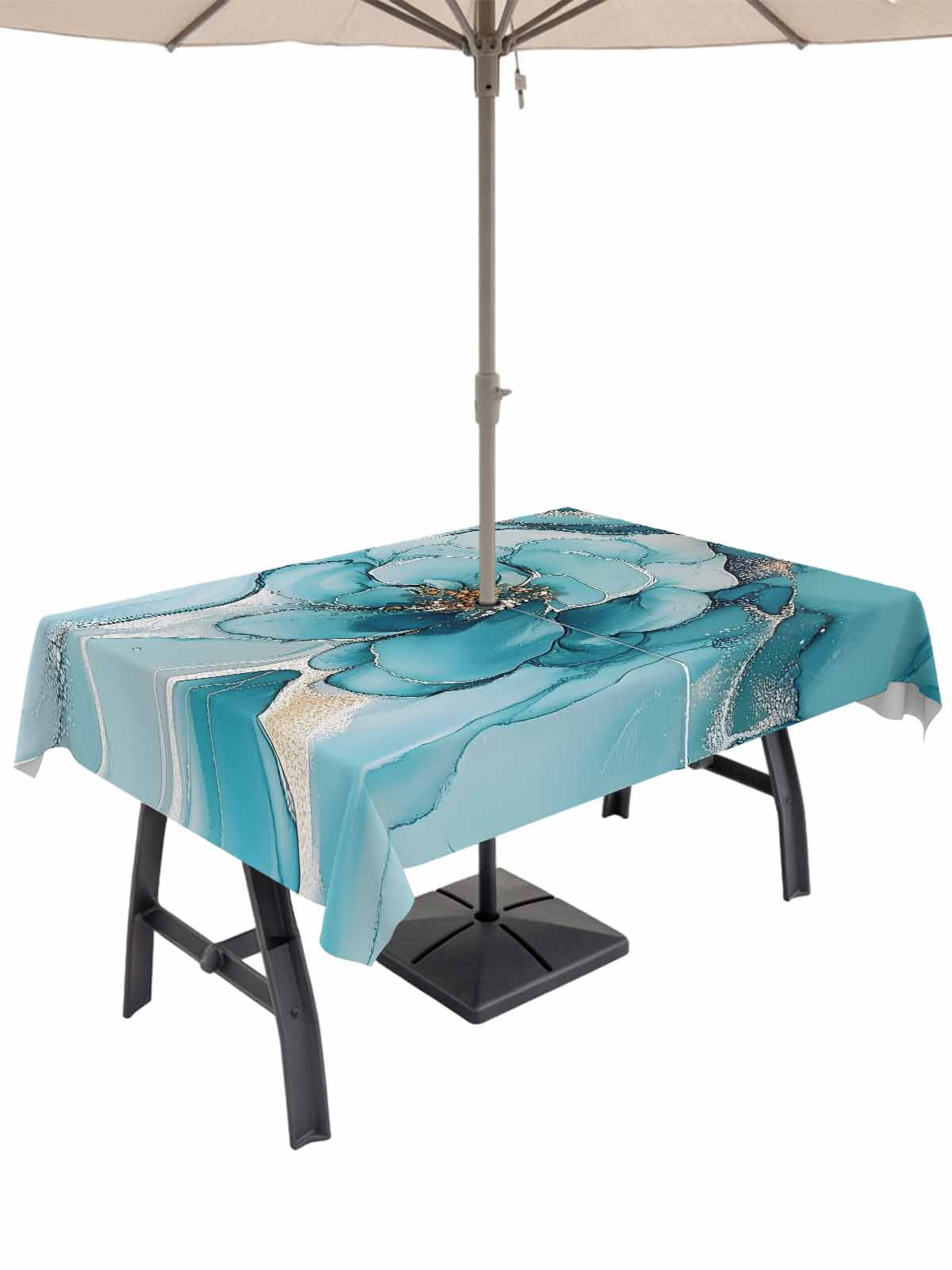 54x80 Inch Outdoor Tablecloth with Umbrella Hole Zipper Rectangle Teal ...