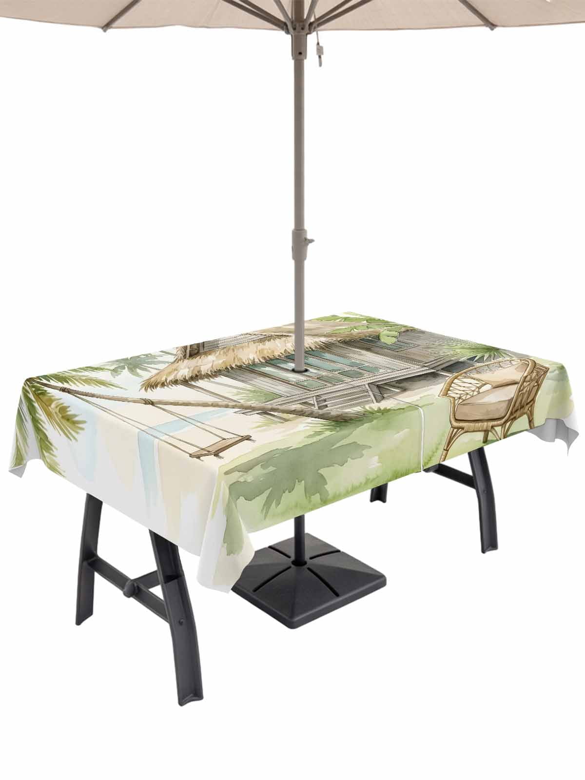 54x80 Inch Outdoor Tablecloth with Umbrella Hole Zipper Rectangle ...