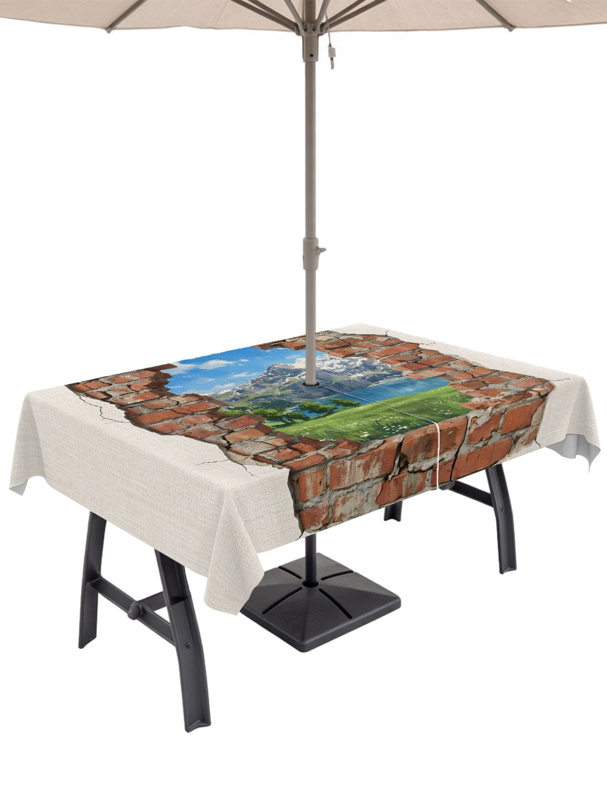 54x80 Inch Outdoor Tablecloth with Umbrella Hole Zipper Rectangle ...