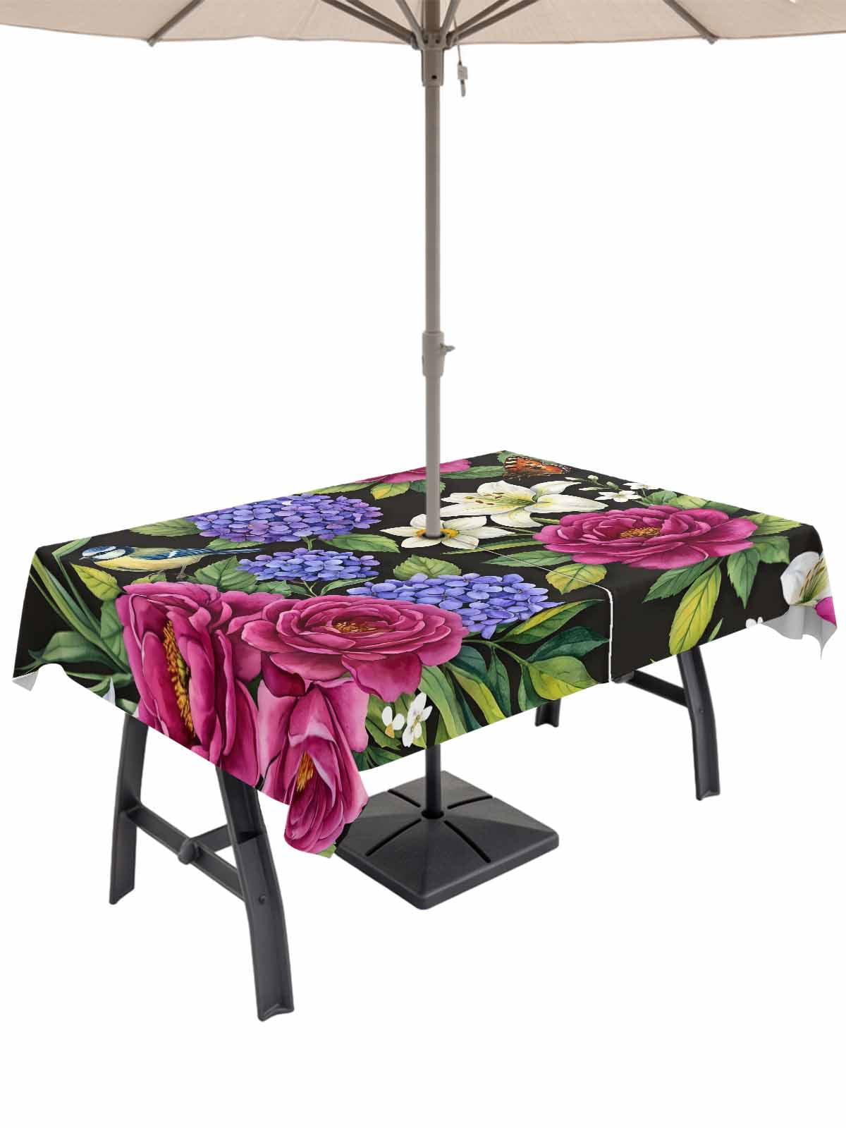 54x80 Inch Outdoor Tablecloth with Umbrella Hole Zipper Rectangle ...