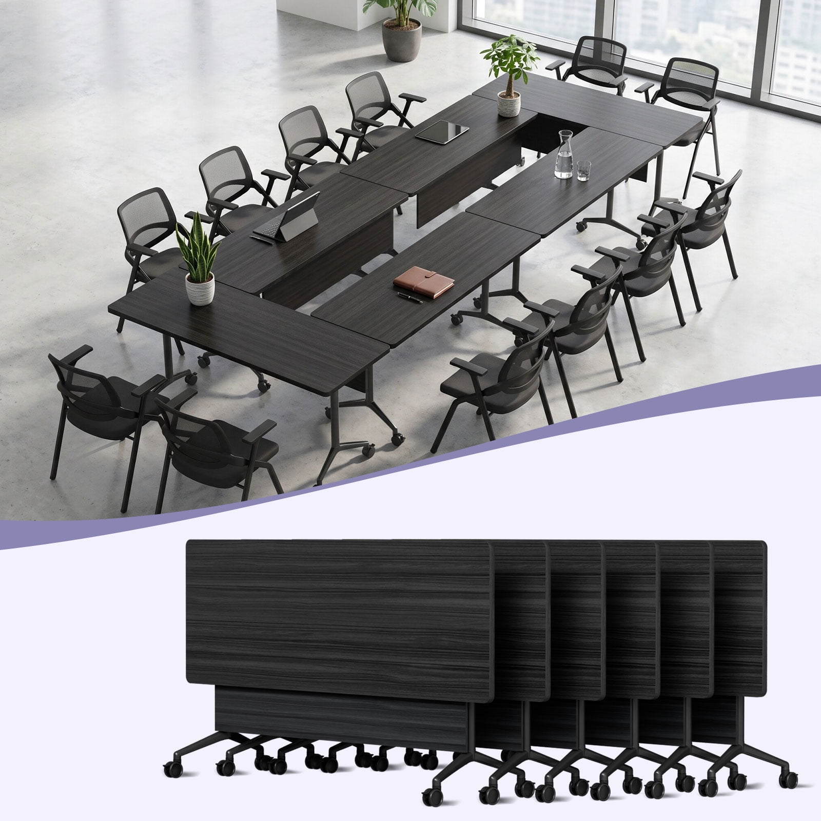 55.1" Folding Conference Table with Lockable Wheels, Mobile Flip Top ...