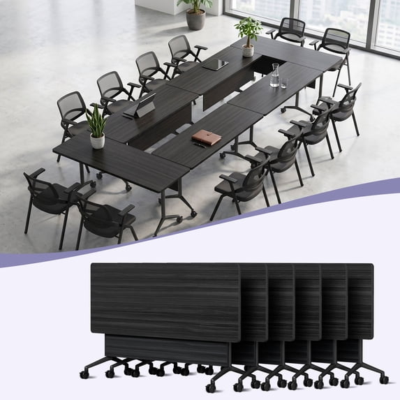 55.1" Folding Conference Table with Lockable Wheels, Mobile Flip Top ...