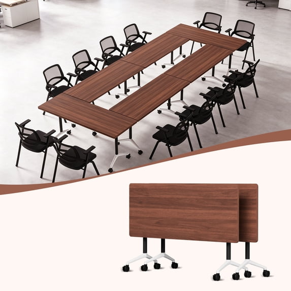 55.1" Folding Conference Table with Lockable Wheels, Mobile Flip Top ...