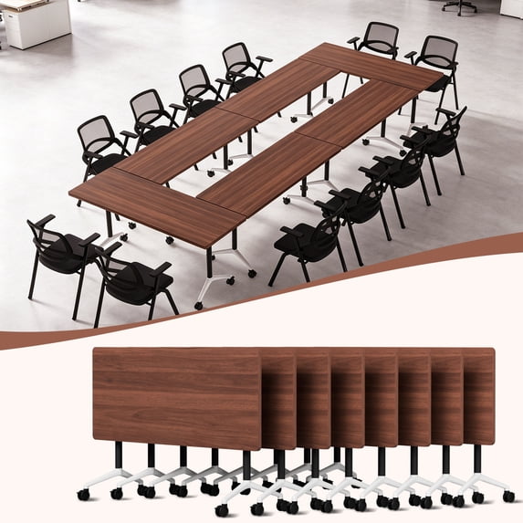 55.1" Folding Conference Table with Lockable Wheels, Mobile Flip Top ...