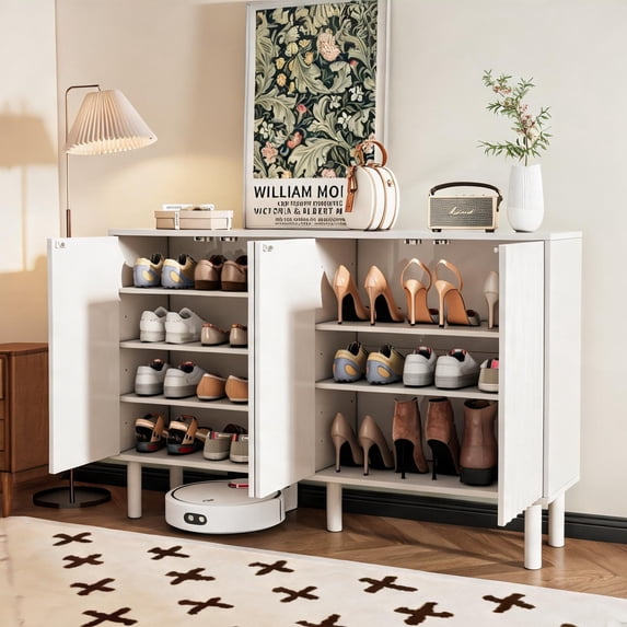 55.1 Inch 4-Door Multi-Use Storage Cabinet, White-Toned with Adjustable ...
