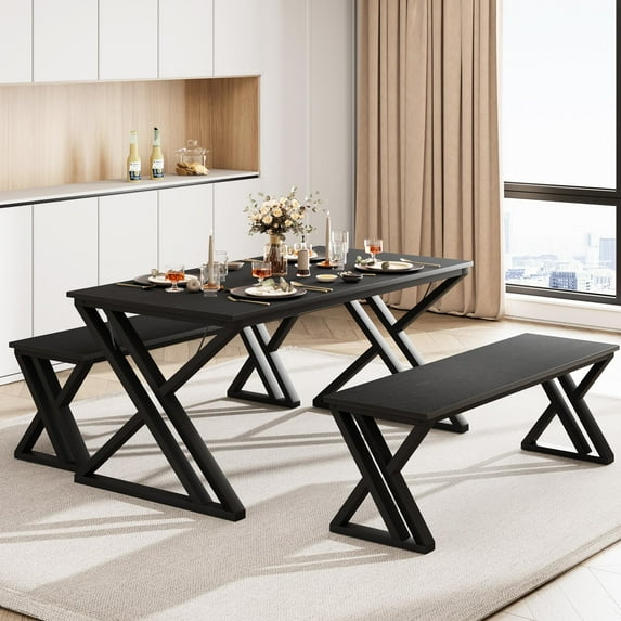 55.1" Modern Rectangular Dining Table Set for 4 with Benches – Space ...