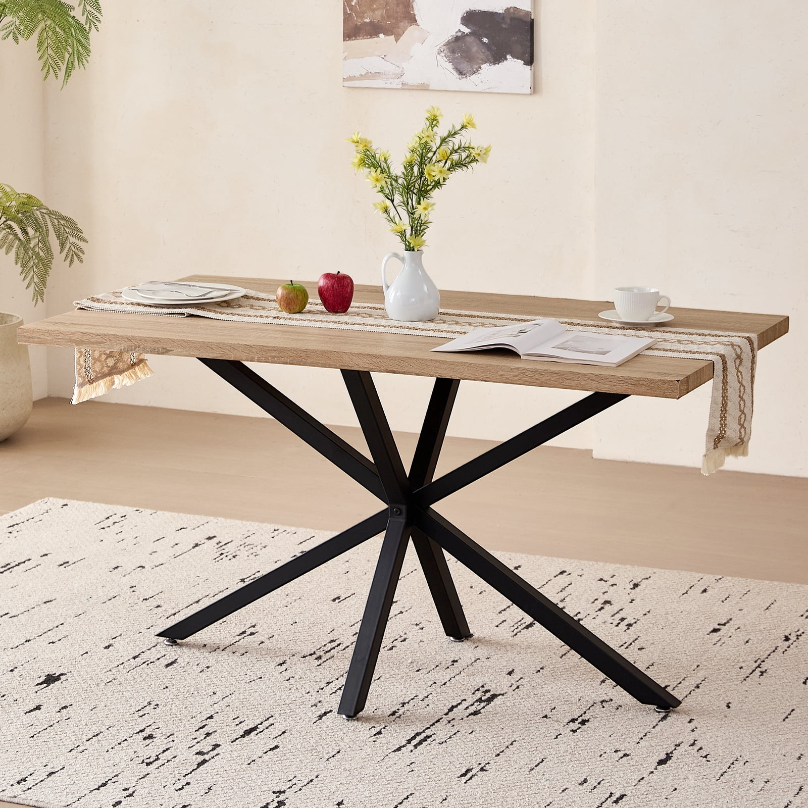 55.1" Rectangle Dining Table for 2 4 Person, Small Mid Century Modern ...
