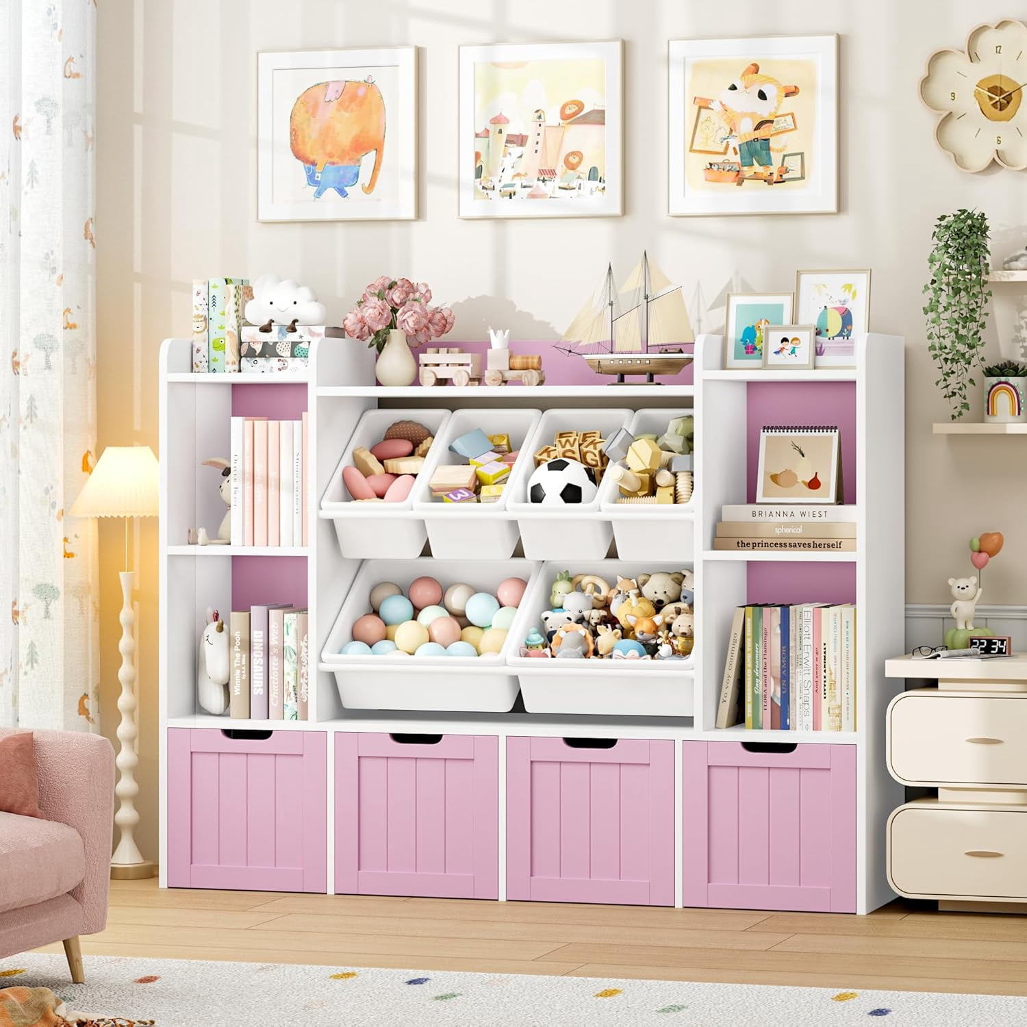 55.1’’ Toy Storage Organizer with 6 Toy Bins, Large Toy Organizer Kids ...