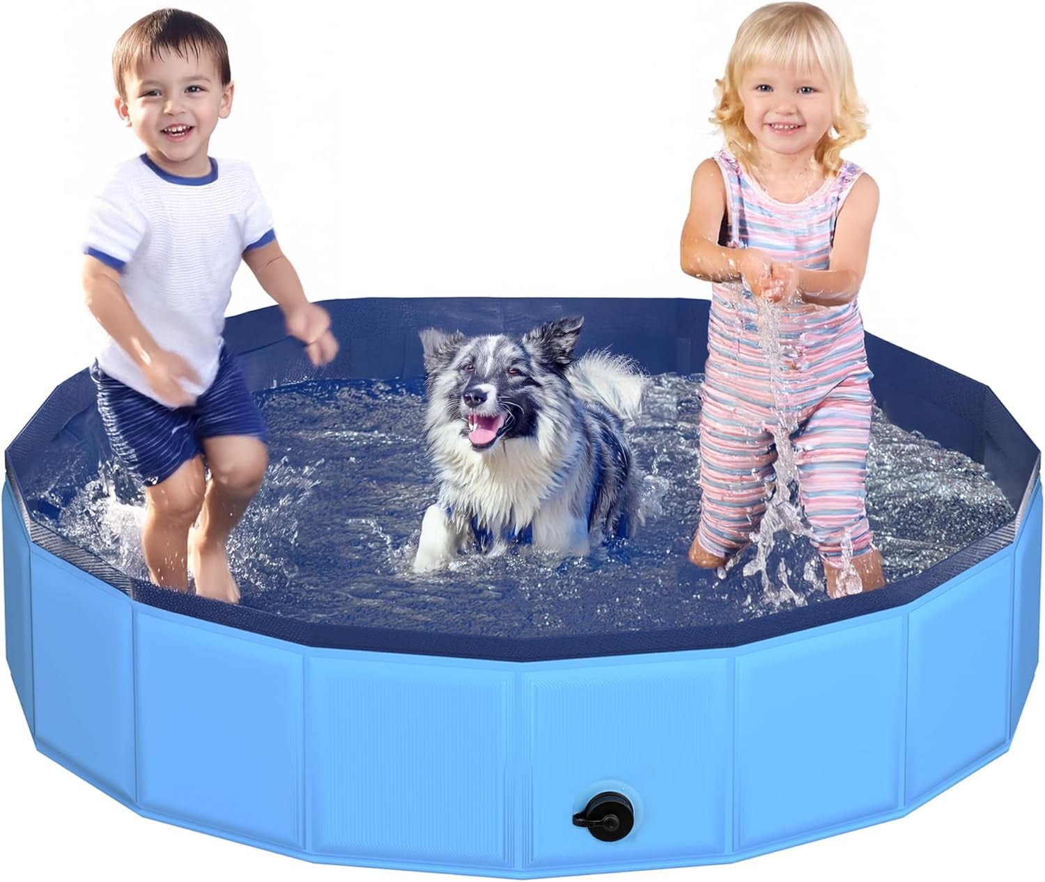 55.1" x 12" Foldable Dog Pool - Collapsible Hard Plastic Kiddie Pool ...