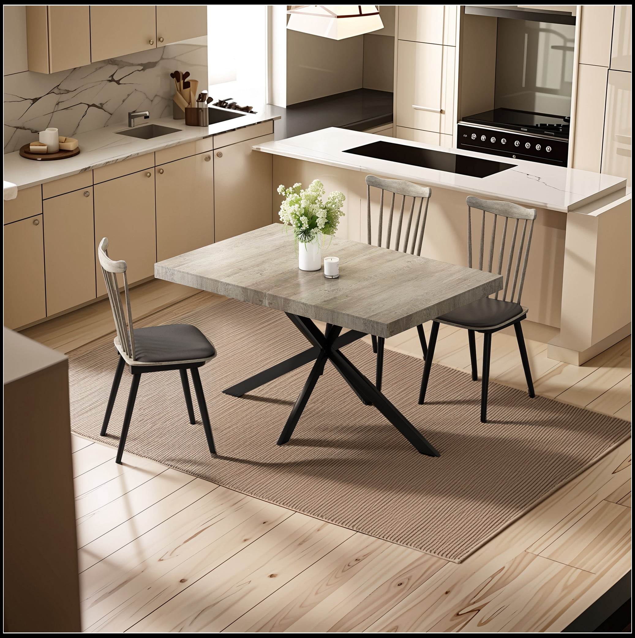 55.11'' -70.86"Retro Rectangular Stretch Dining Table,Black Fine Sand ...