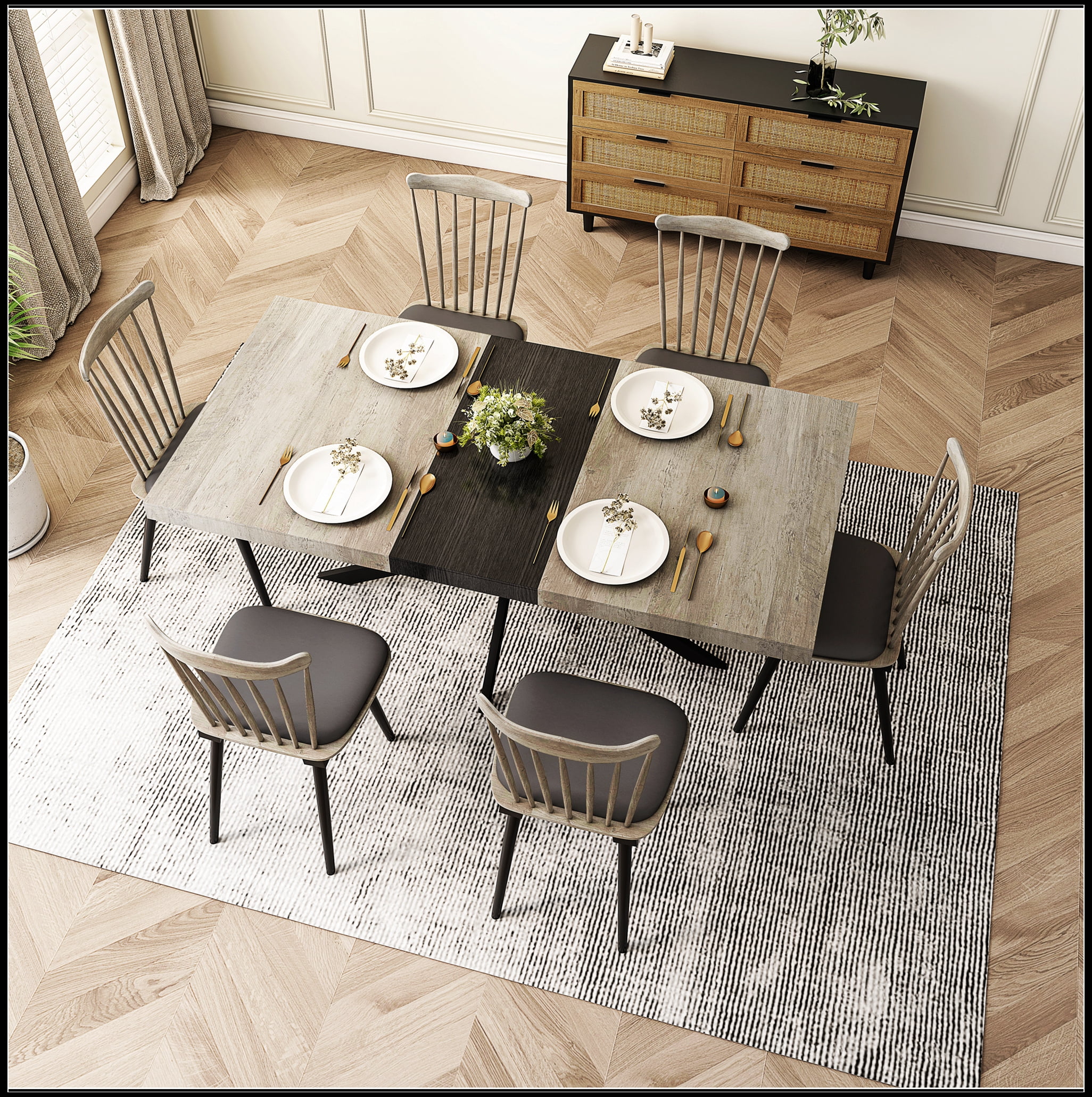 55.11'' -70.86"Retro Rectangular Stretch Dining Table, Grey Carole Top ...