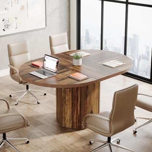 55.12 Inches Oval Conference Table, Rustic Wood Conference Meeting Room ...