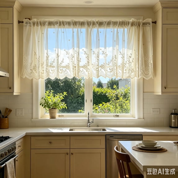 55" × 18" Embroidered Lace Sheer Kitchen Curtain Valance, Rod Pocket ...
