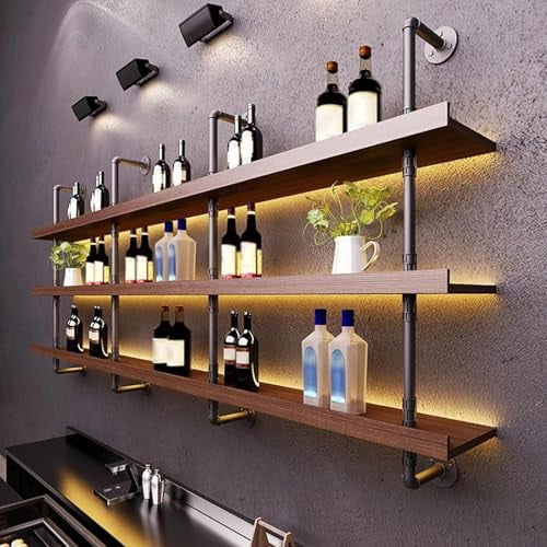 55.1in Large Wine Rack with LED Light Solid Wood Wall Mounted Wine Rack ...