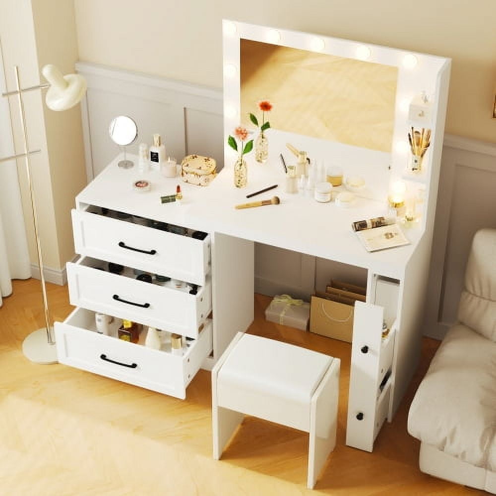 55.2" Vanity Desk with Freely Adjustable Side Cabinet, Makeup Vanity ...