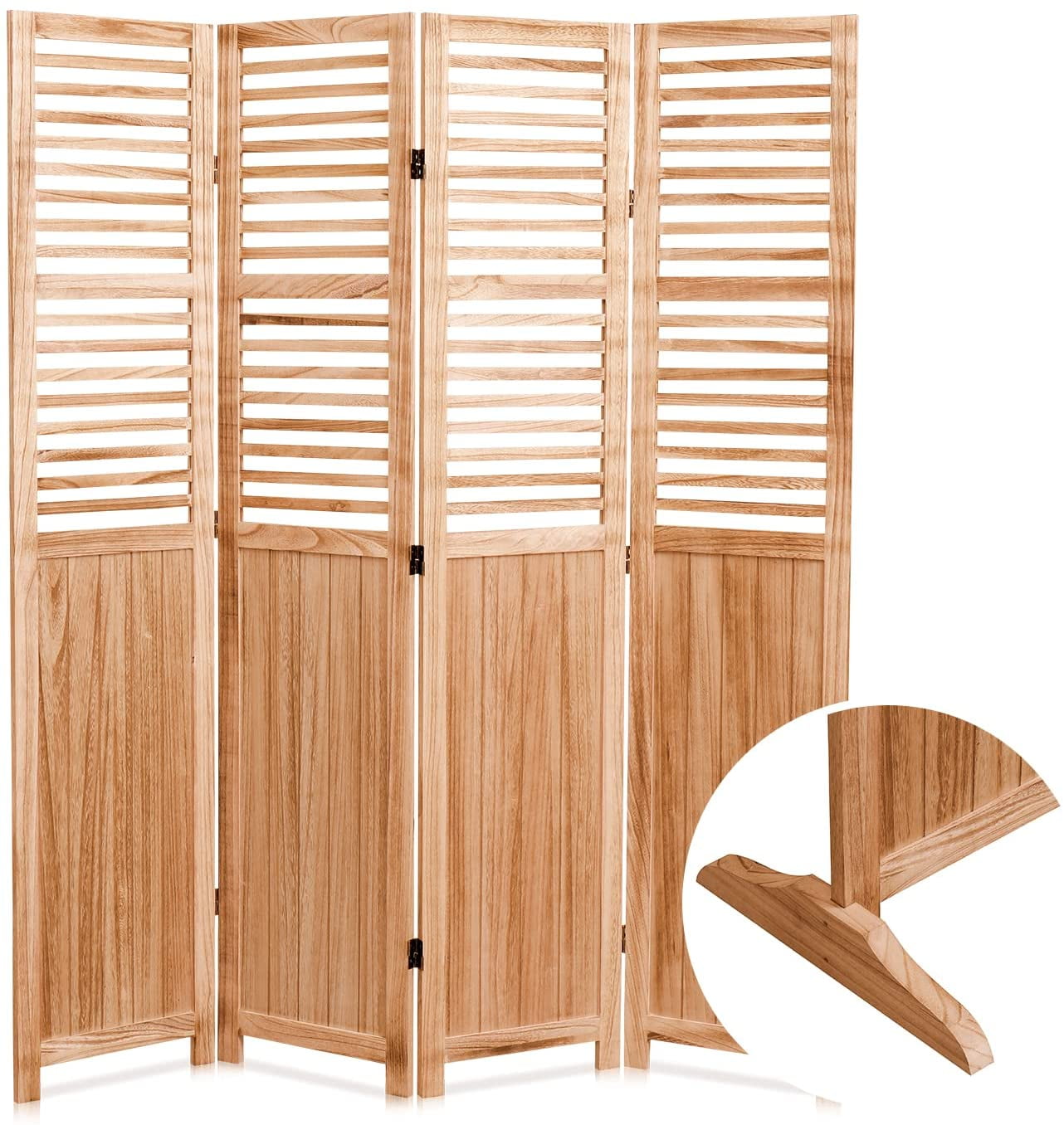 55.2'' W X 65'' H 4- Panel Solid Wood Folding Room Divider,Natural ...