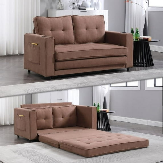 55" 3-In-1 Foldable Sleeper Sofa Bed, Loveseat Sleeper Sofa with Side ...