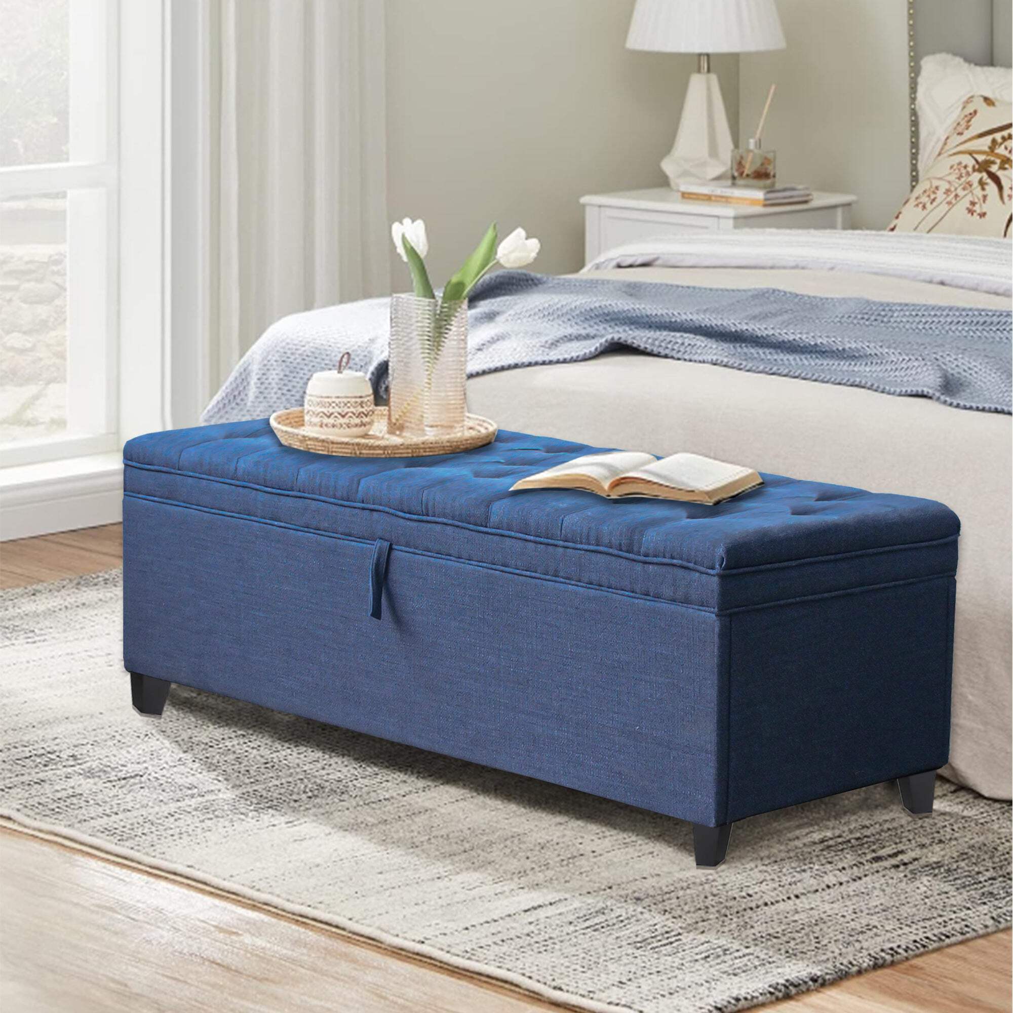 55.3 Inch Extra Long Storage Ottoman Entryway Bench With Flip Top ...