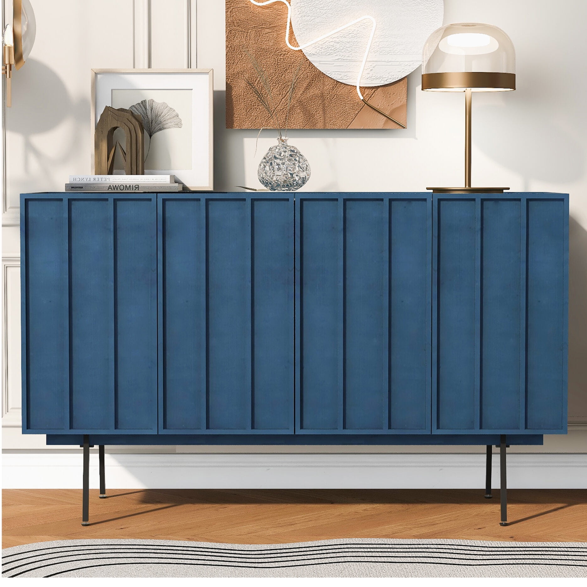 55.3"L Sideboard Buffet Cabinet, Fluted Entryway Cabinet with Metal ...