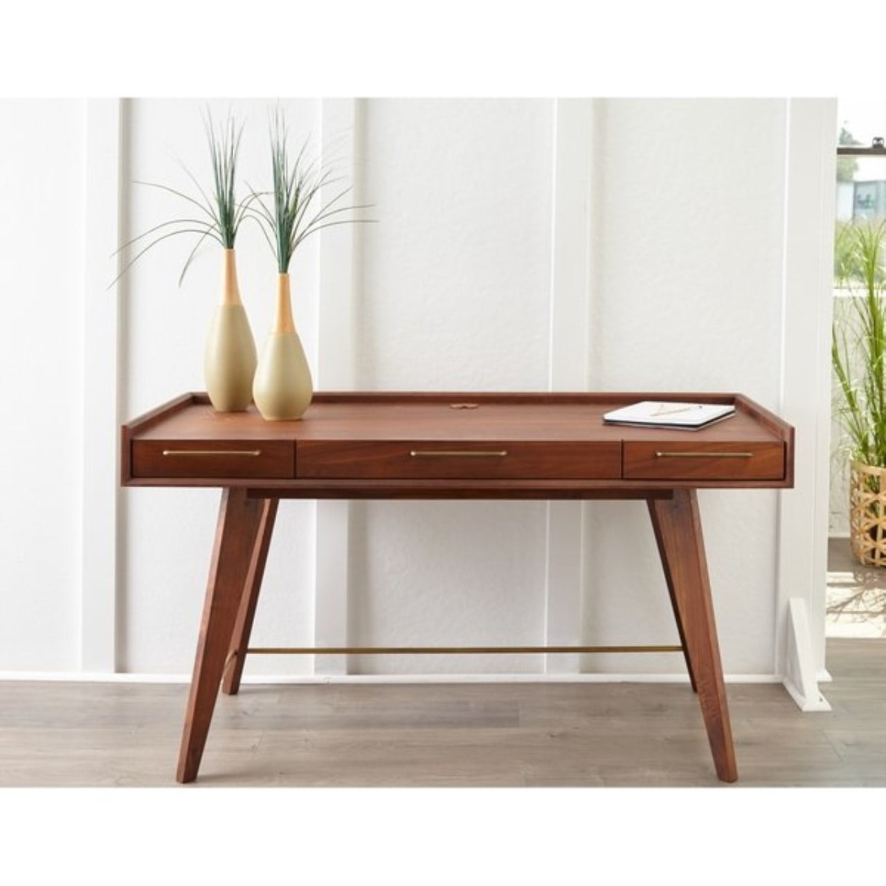 55" 3-drawer Acacia Wood Desk in Walnut - Walmart.com