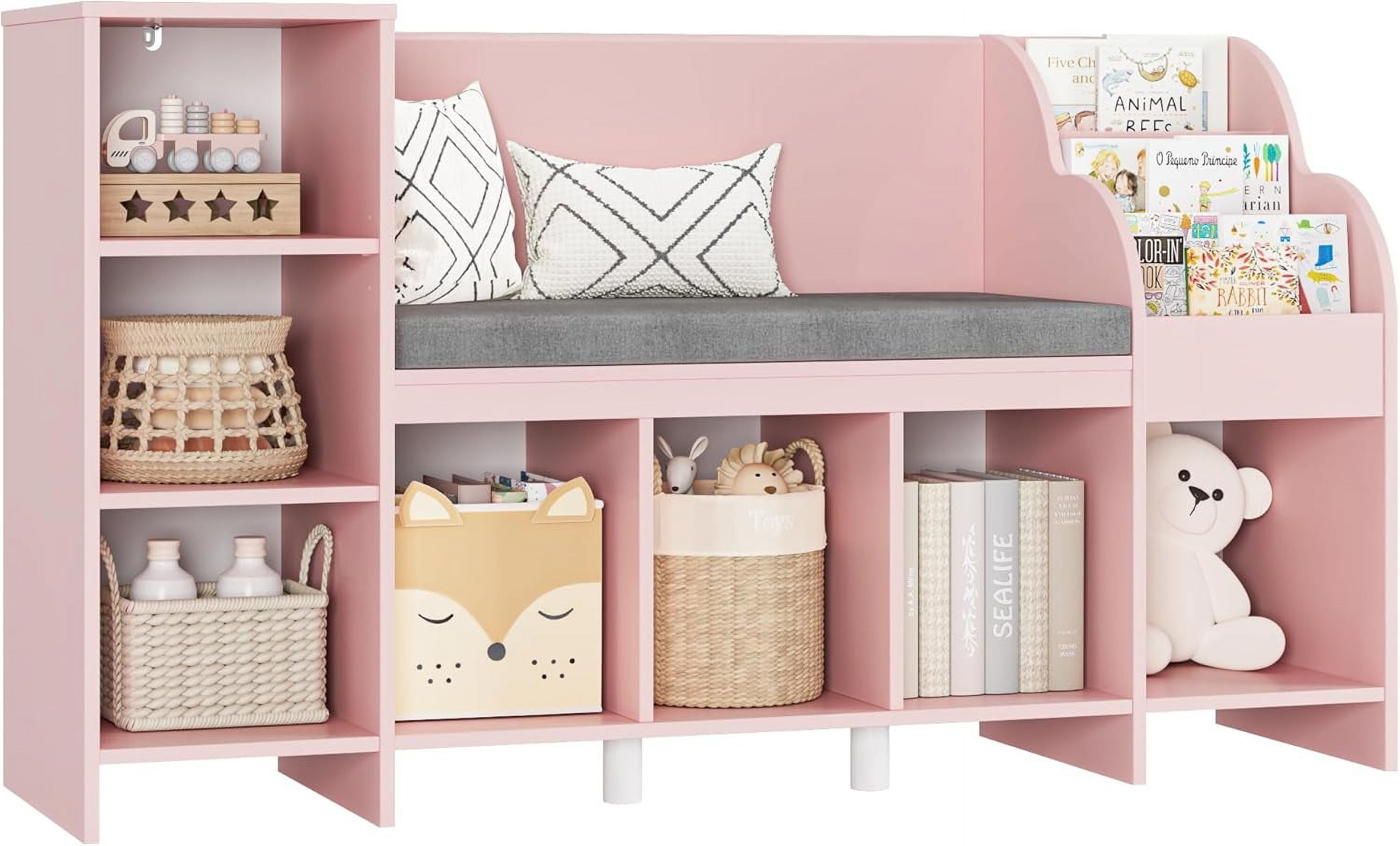 55" Kids Bookshelf with Reading Nook Bookcase with Seat and Storage ...