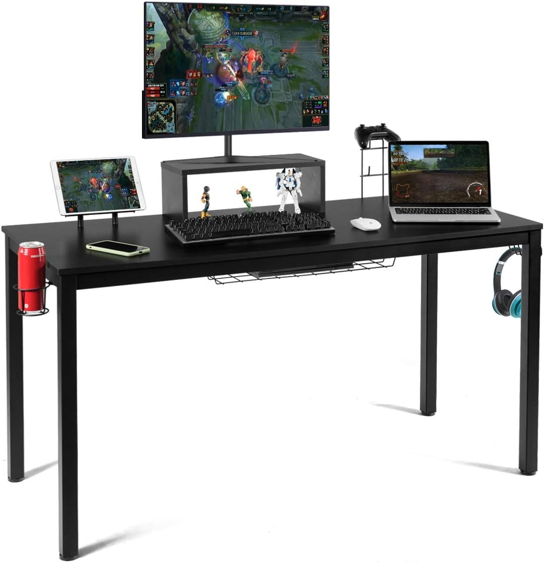55" Large Computer Gaming Ergonomic Gamer with Monitor Shelf Cup Holder ...