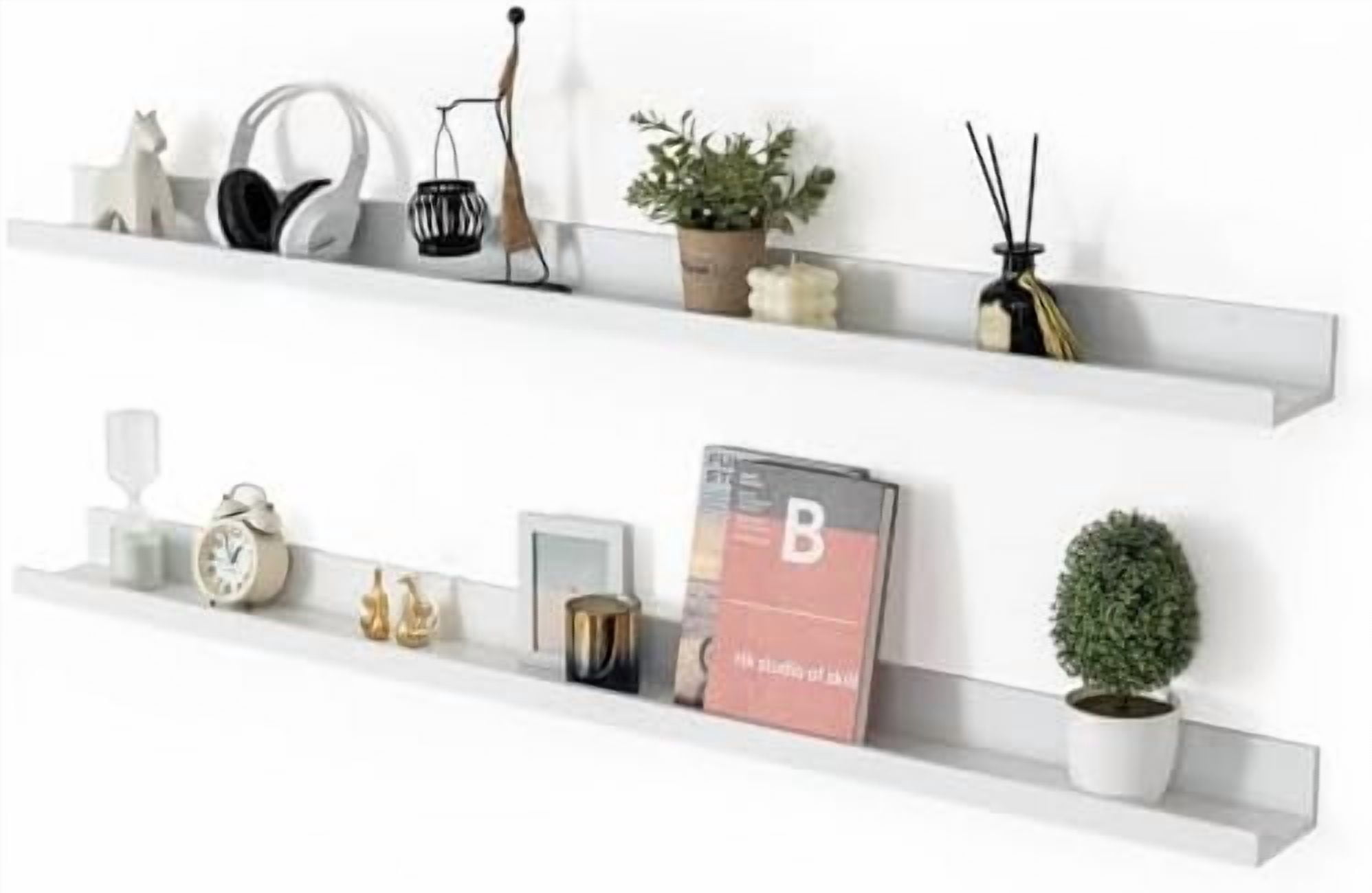 55" Large Floating Wall Ledge Shelves with Lip - Set of 2 Wood Floating ...