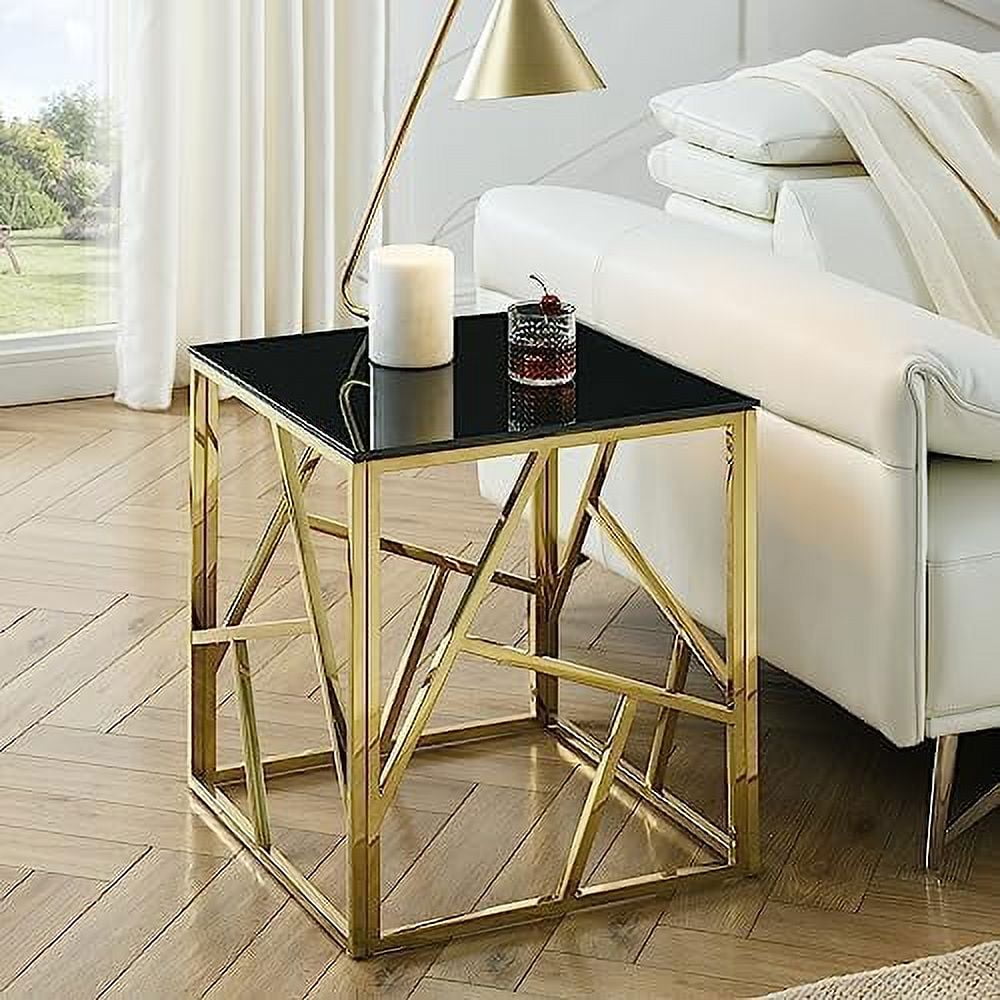 55" Narrow Console Table Black Tempered Glass Console Table with Gold ...