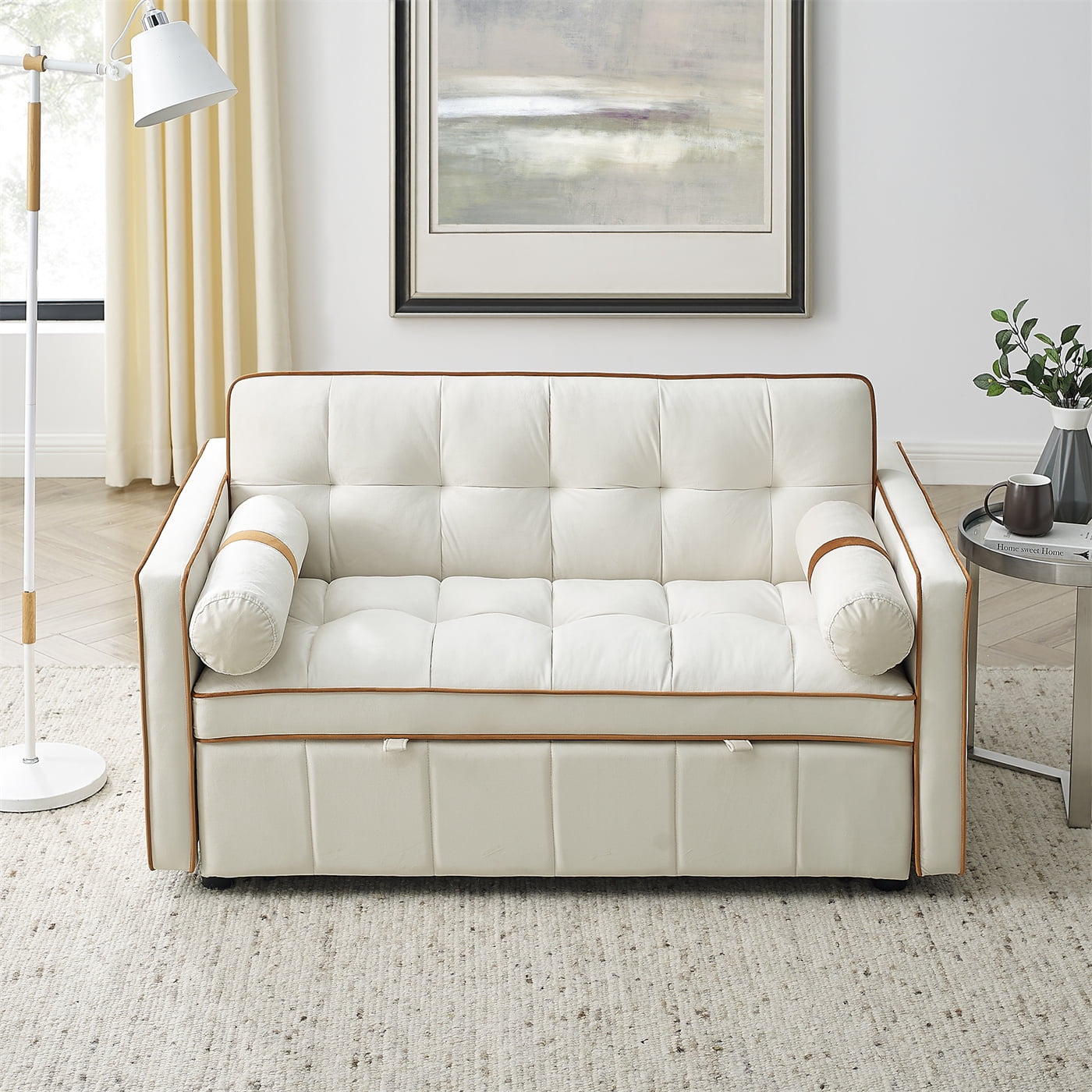 55.5" Pull Out Sofa Bed, Modern Sleep 2 Seater Loveseats Sofa Couch ...