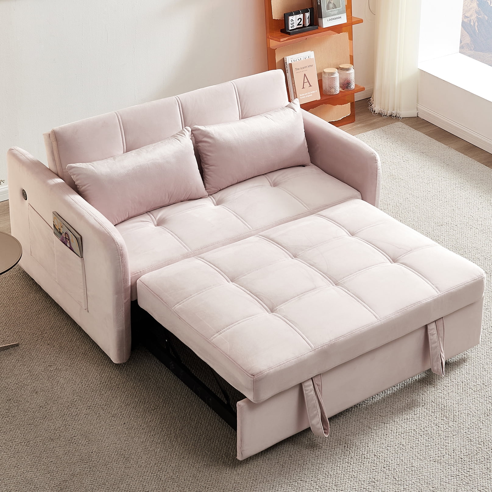 55.5" Pull Out Sofa Bed,Convertible Futon Sofa Bed with Adjsutable ...