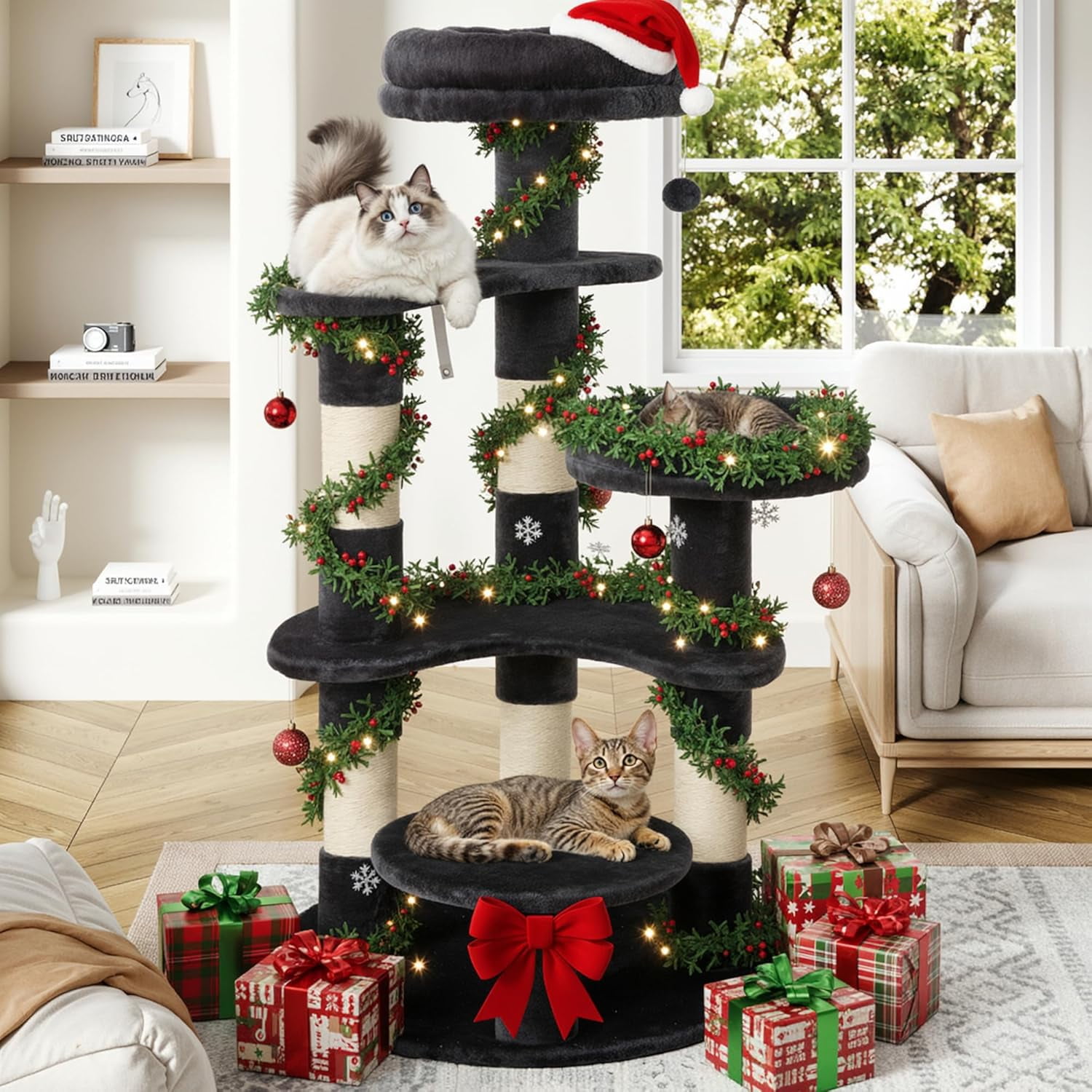 55.5 in Tree for Indoor Kitties/Soft Plush Perches/Multi-Level Tower ...
