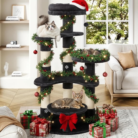 55.5 in Tree for Indoor Kitties/Soft Plush Perches/Multi-Level Tower ...