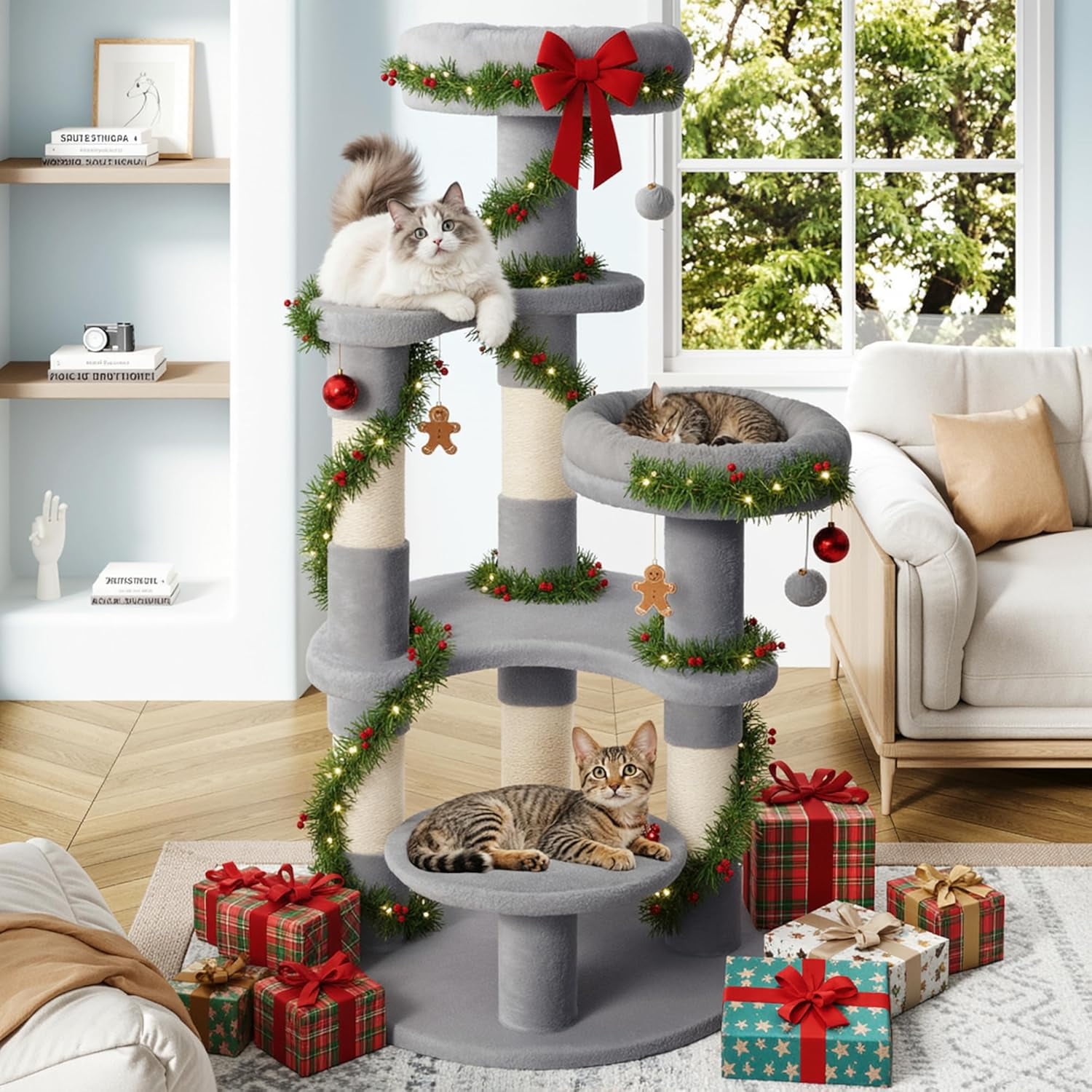 55.5 in Tree for Indoor Kitties/Soft Plush Perches/Multi-Level Tower ...