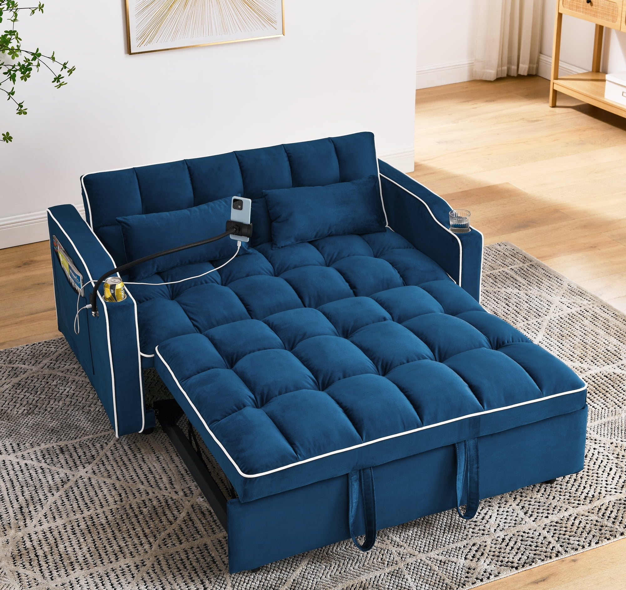 55.5" Versatile Foldable Sofa Bed in 3 Lengths - Modern Velvet ...
