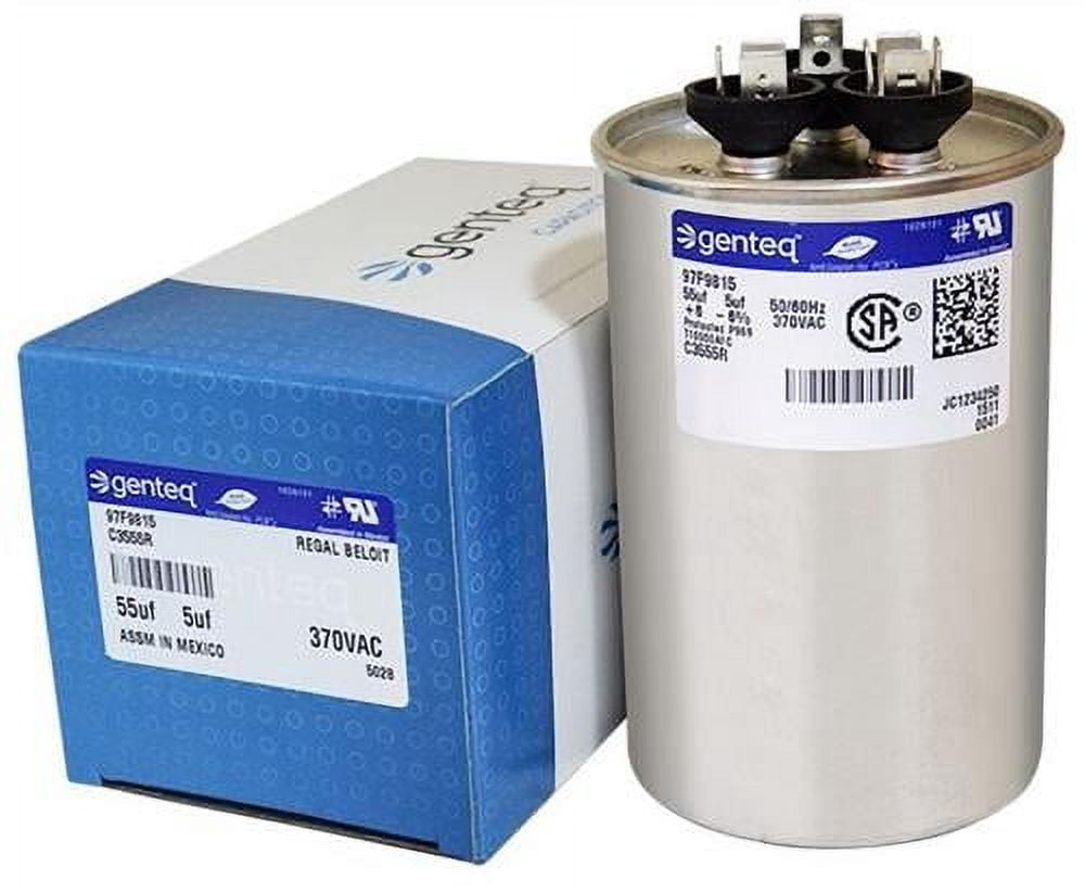 55/5 uF MFD x 370 VAC Dual Round Genteq / GE Industrial Replacement ...