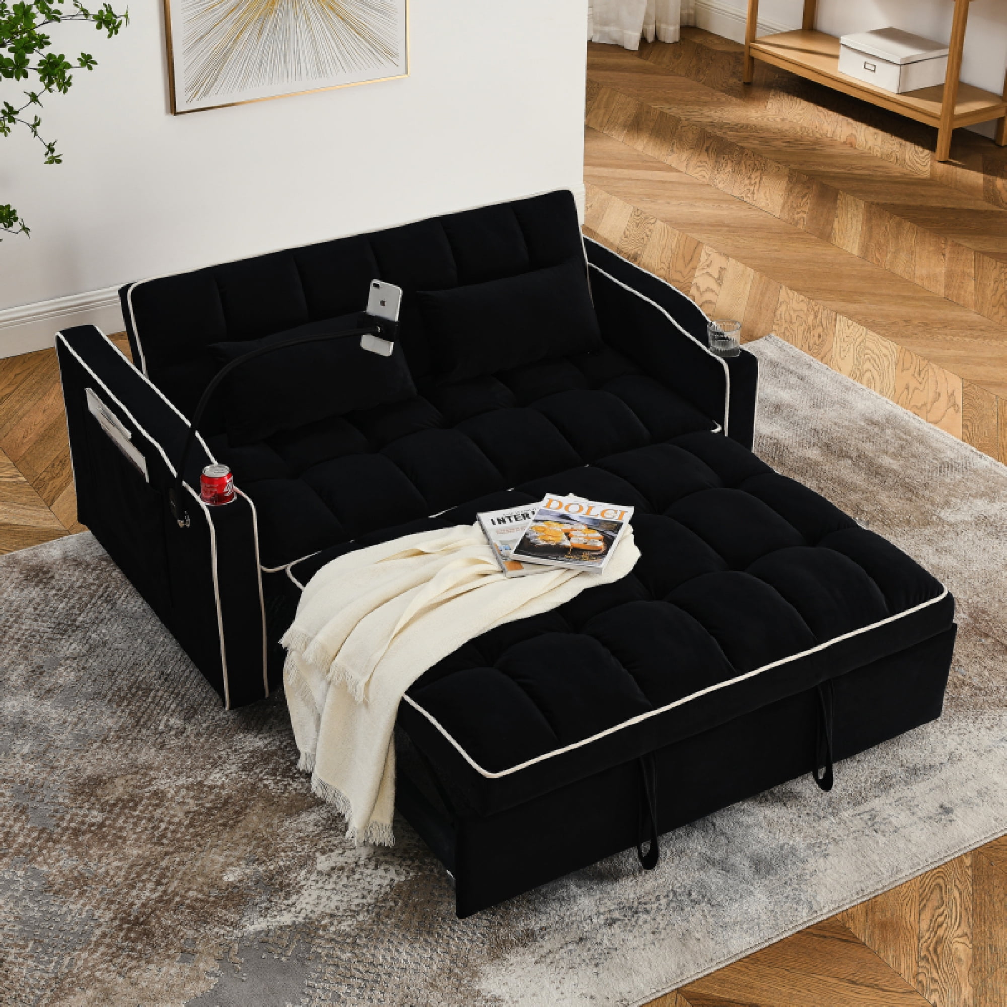 55.51 inch versatile foldable sofa bed in 3 lengths, modern sofa sofa ...