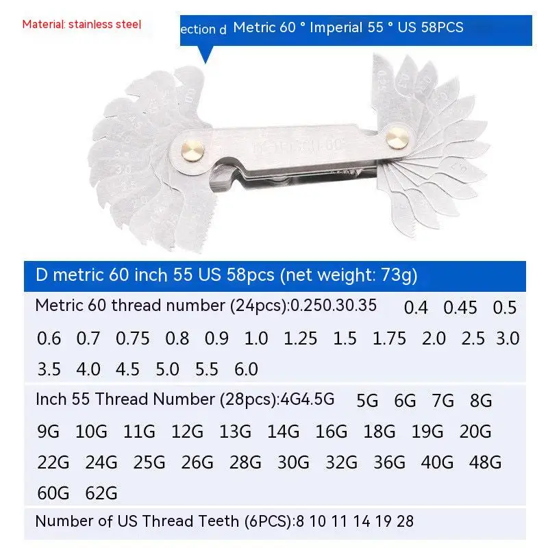 55/60 Degree Metric Inch Thread Plug Gauge Gear Tooth Screw Pitch ...