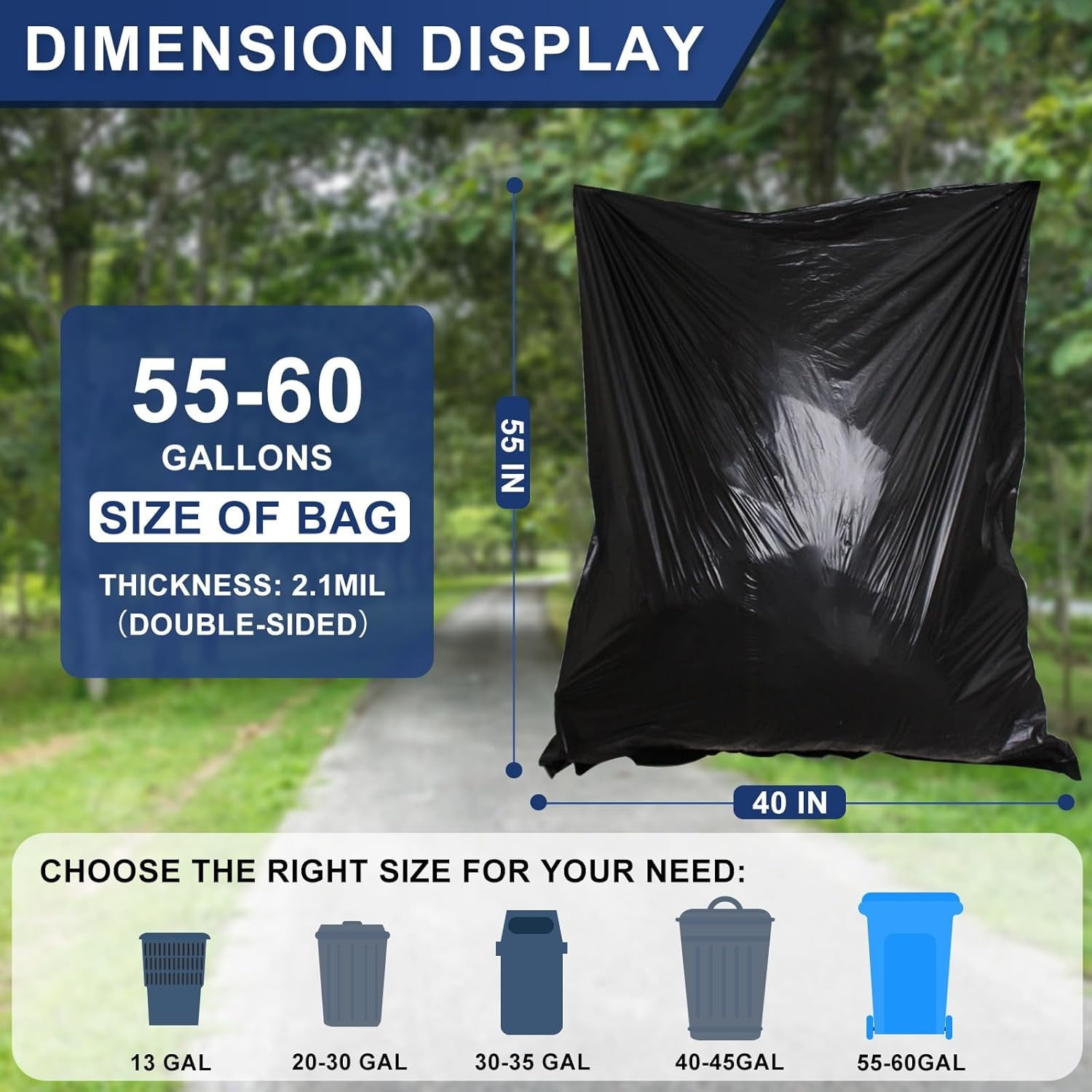 55-60 Gallon Trash Bags Heavy Duty 2.1 Mil - 39''x55'' 100 Count Extra ...