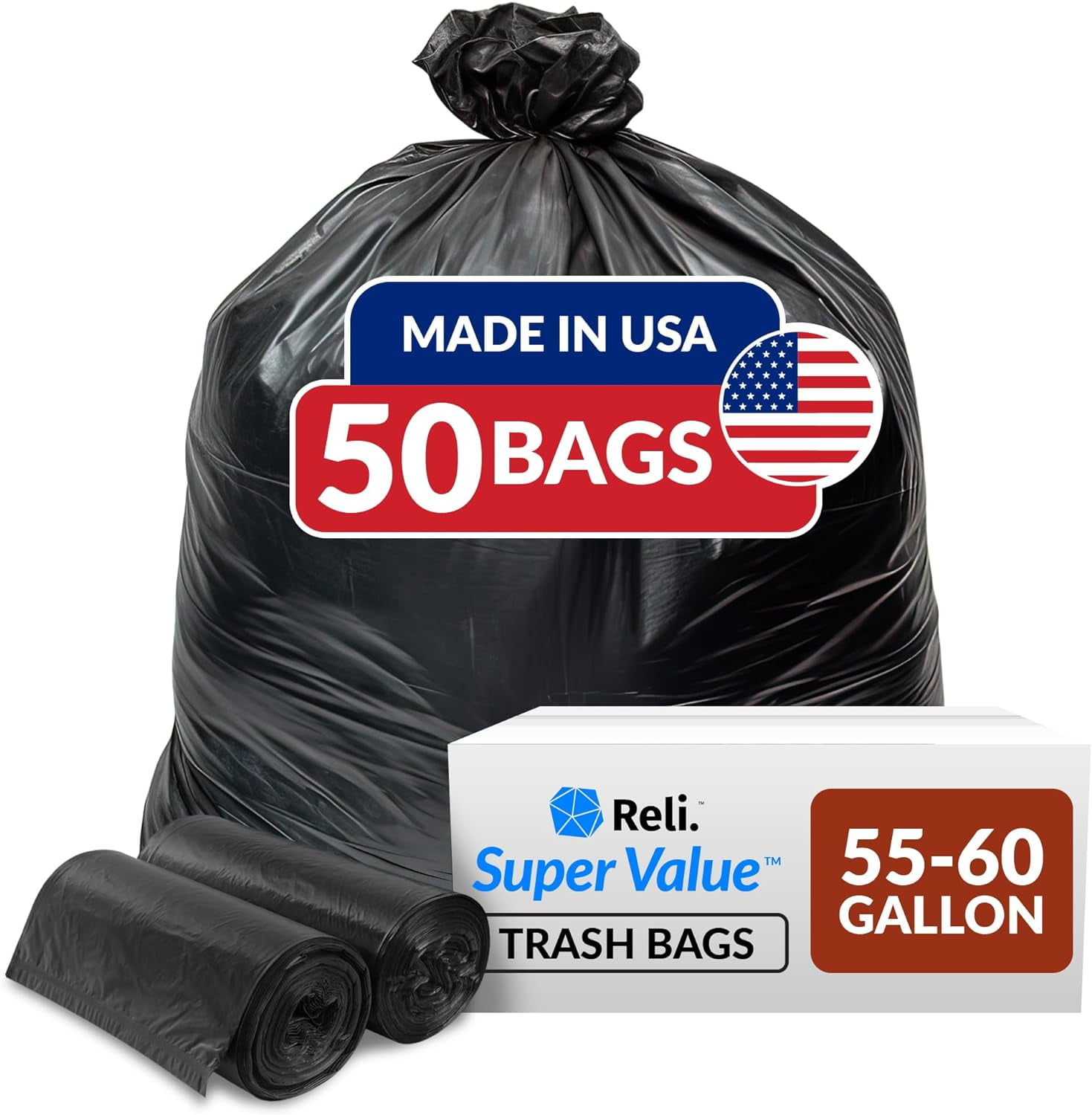 55-60 Gallon Trash Bags Heavy Duty | 50 Bags | 50-60 Gallon | Large ...