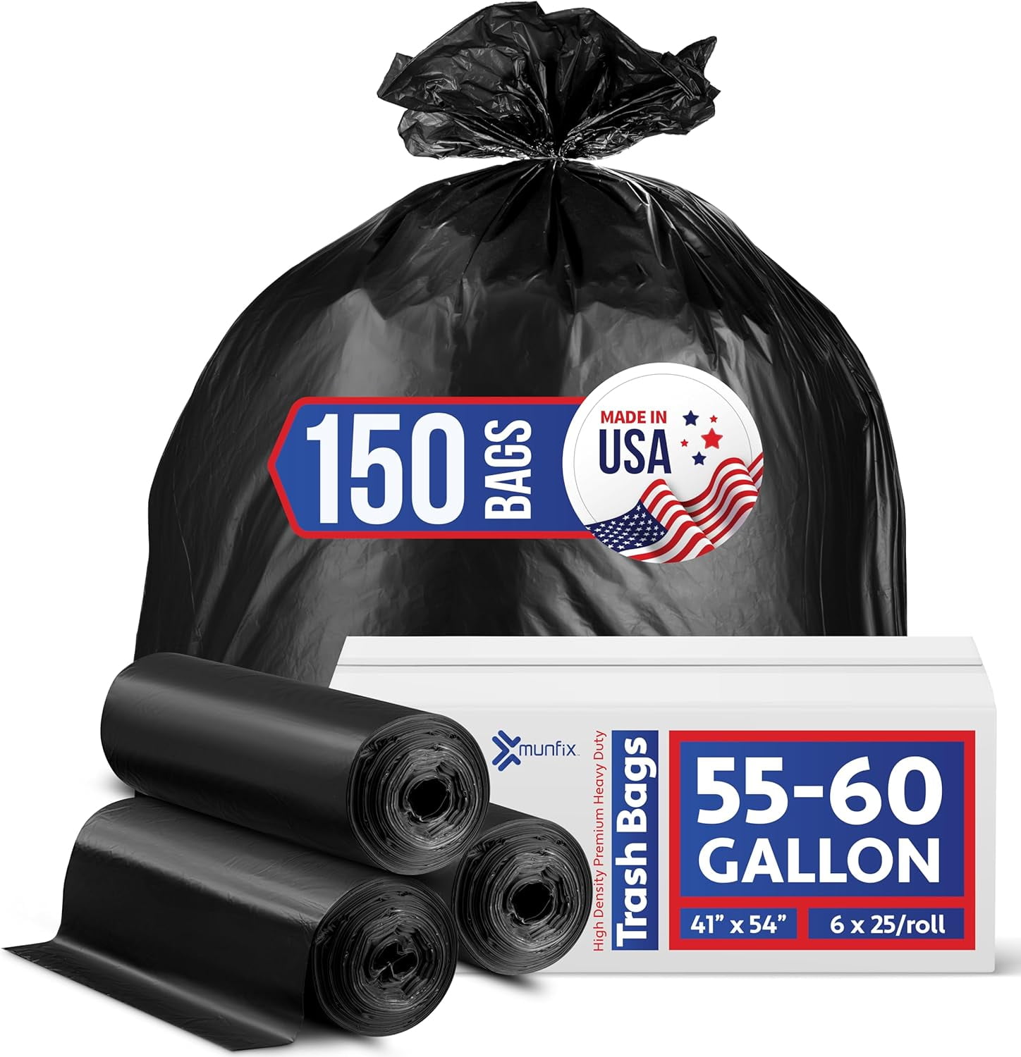 55-60 Gallon Trash Bags Heavy Duty - Bulk 150 Pack Large Garbage Bags ...