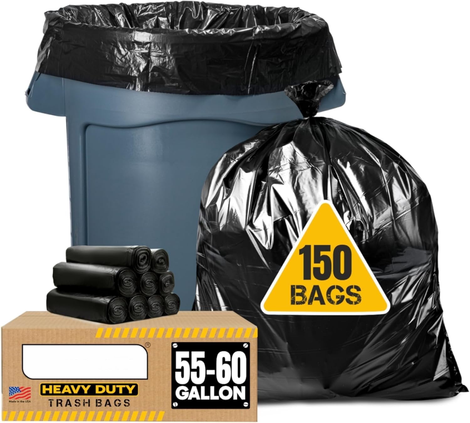 55-60 Gallon Trash Bags | Mega ValuePack 150 Bags | Large Black Garbage ...