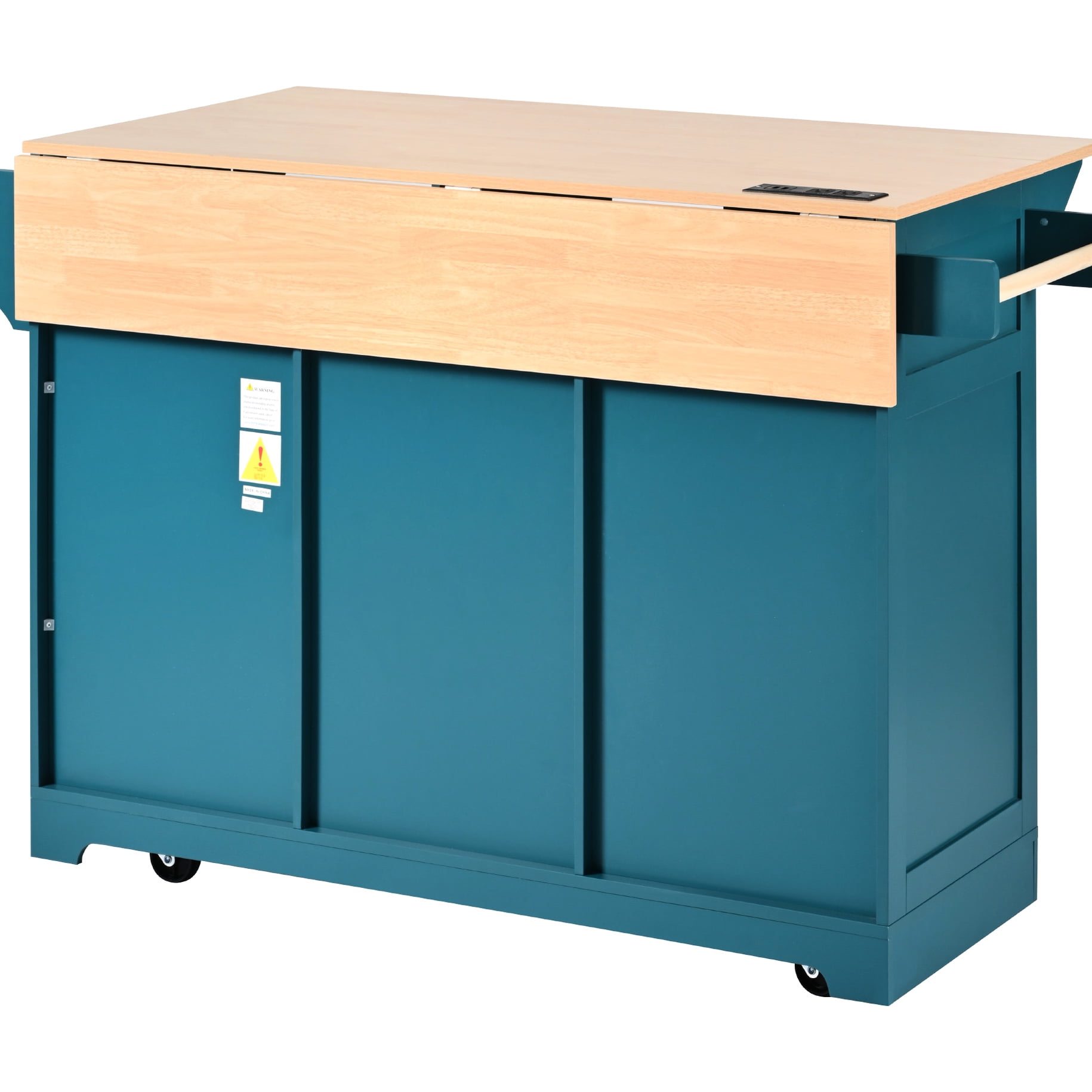 55.7" Folding Kitchen Island With 2 Drop Leaf, 5 Mobility, Power Outlet ...